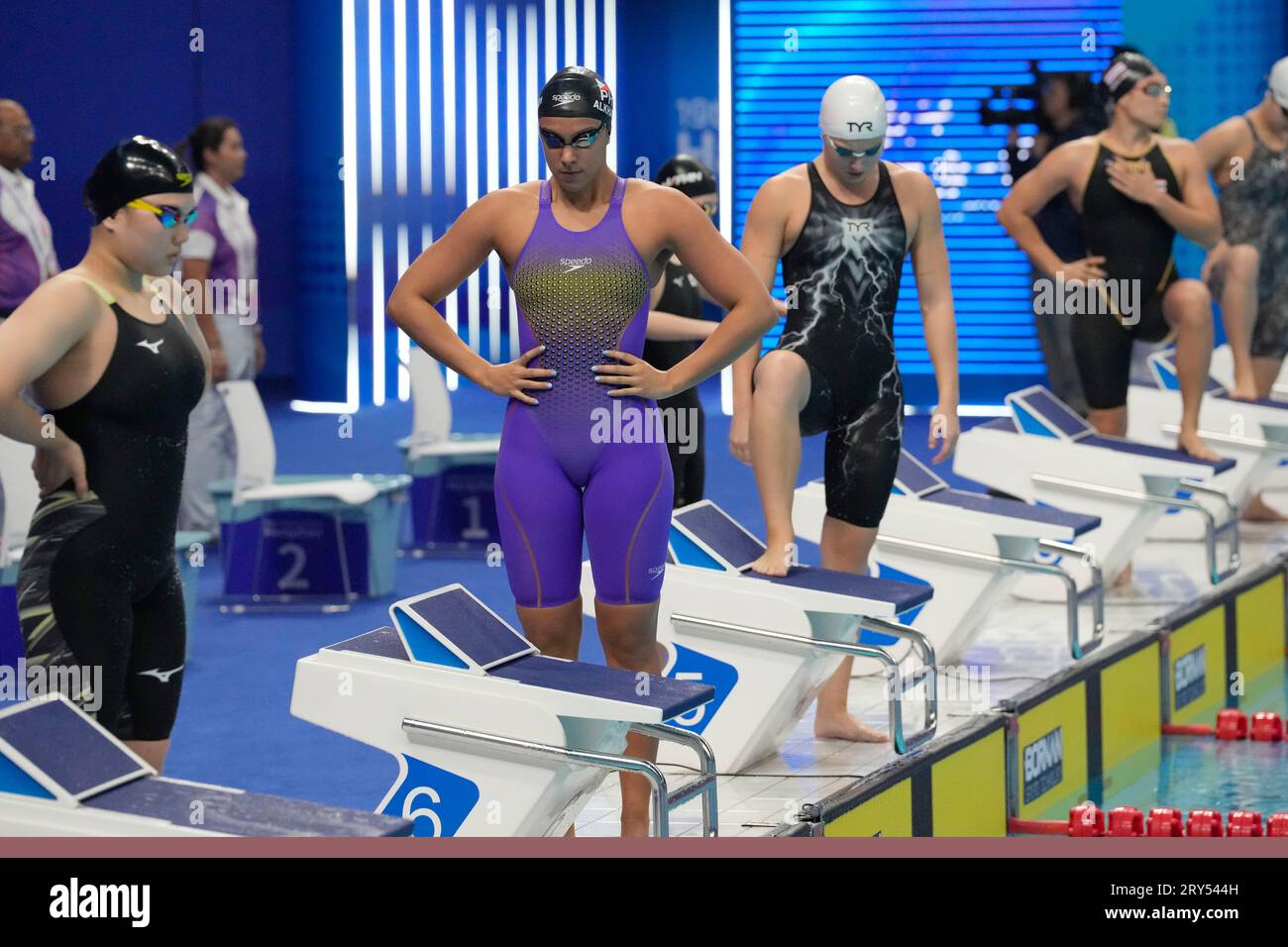 Filipino Jasmine Alkhaldi, second left, prepares to compete during the ...