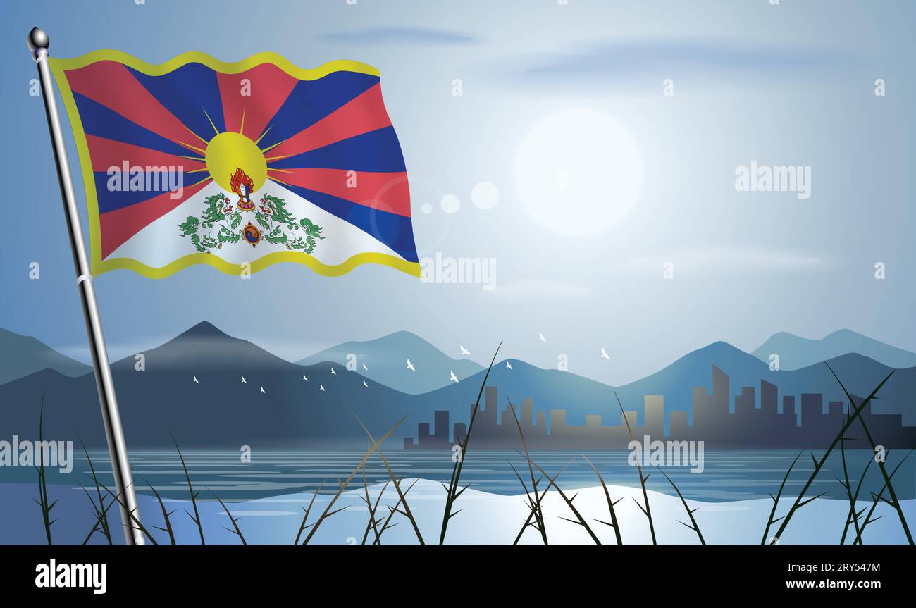 Tibet flag with sun background of mountains and lakes Stock Vector Image & Art - Alamy