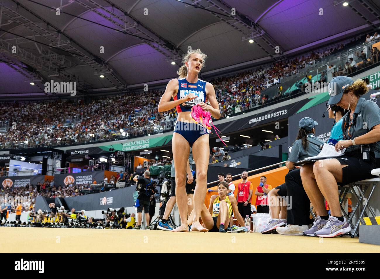 Line Kloster of, Norway. , . after women's 400 meter hurdles semi final ...
