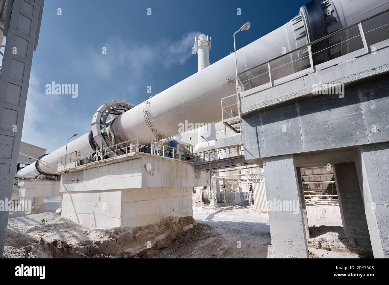 Limestone burning rotary furnace as pipe at industrial plant Stock ...