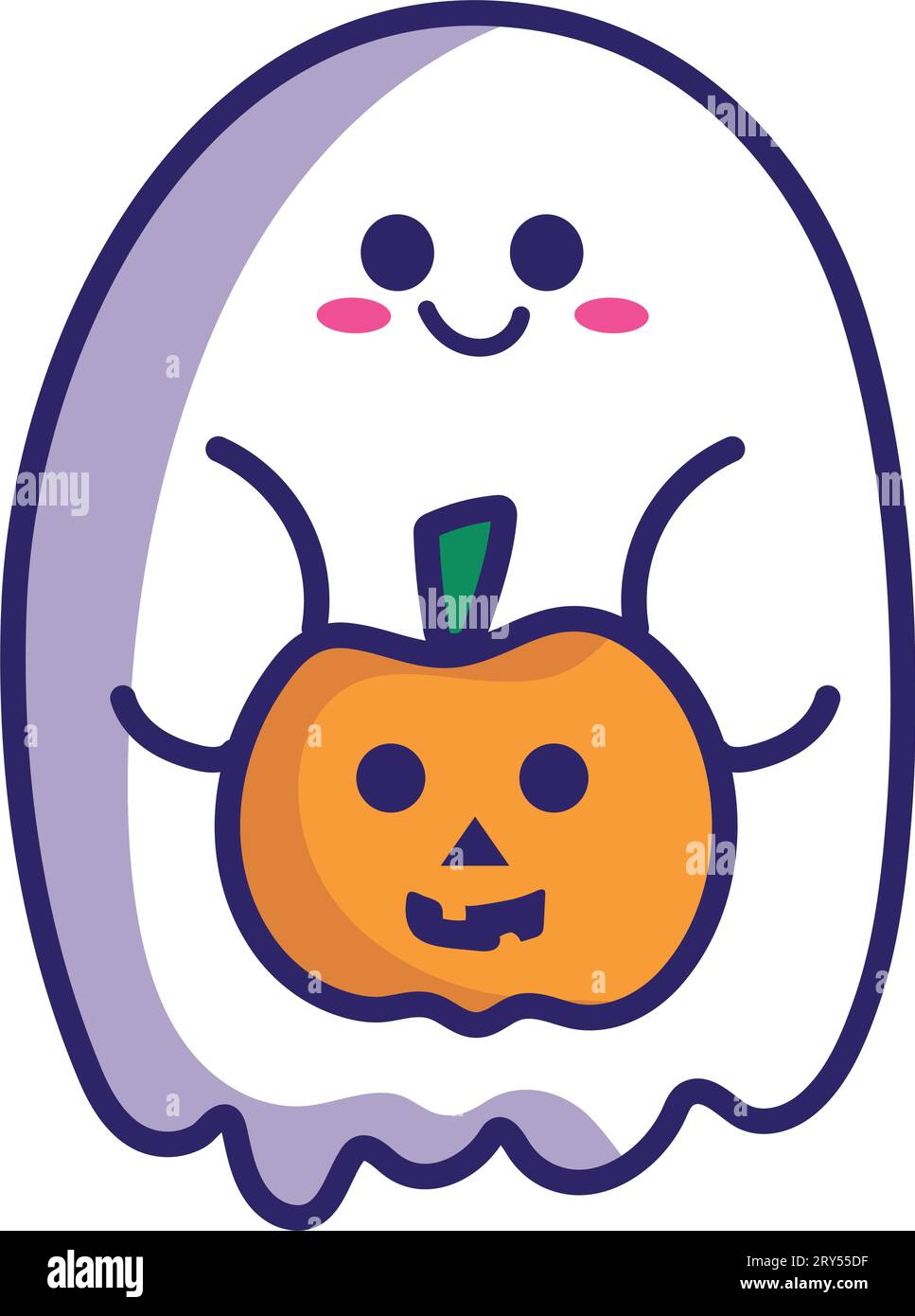 halloween kawaii ghost with pumpkin Stock Vector Image & Art - Alamy