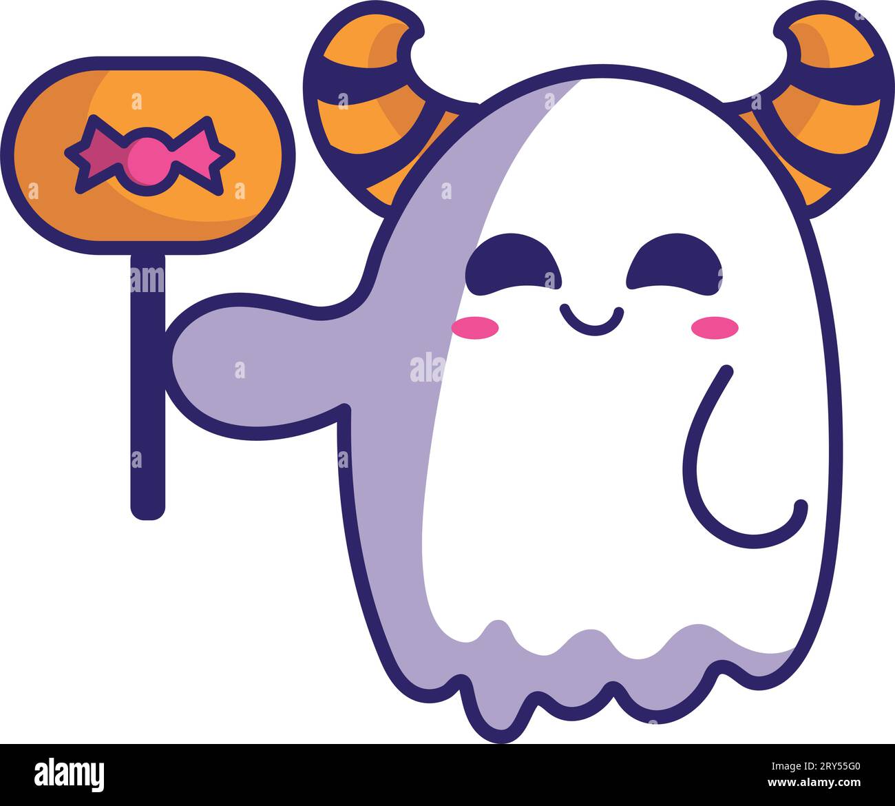 halloween kawaii ghost with horns Stock Vector Image & Art - Alamy