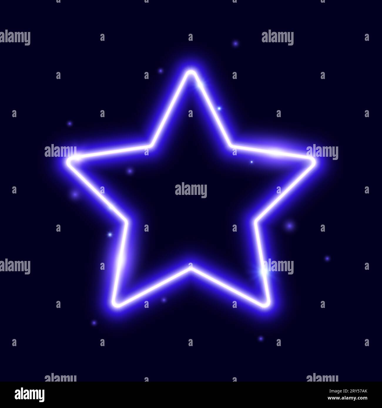 Purple neon star frame with sparks. Glowing electric lights form ...