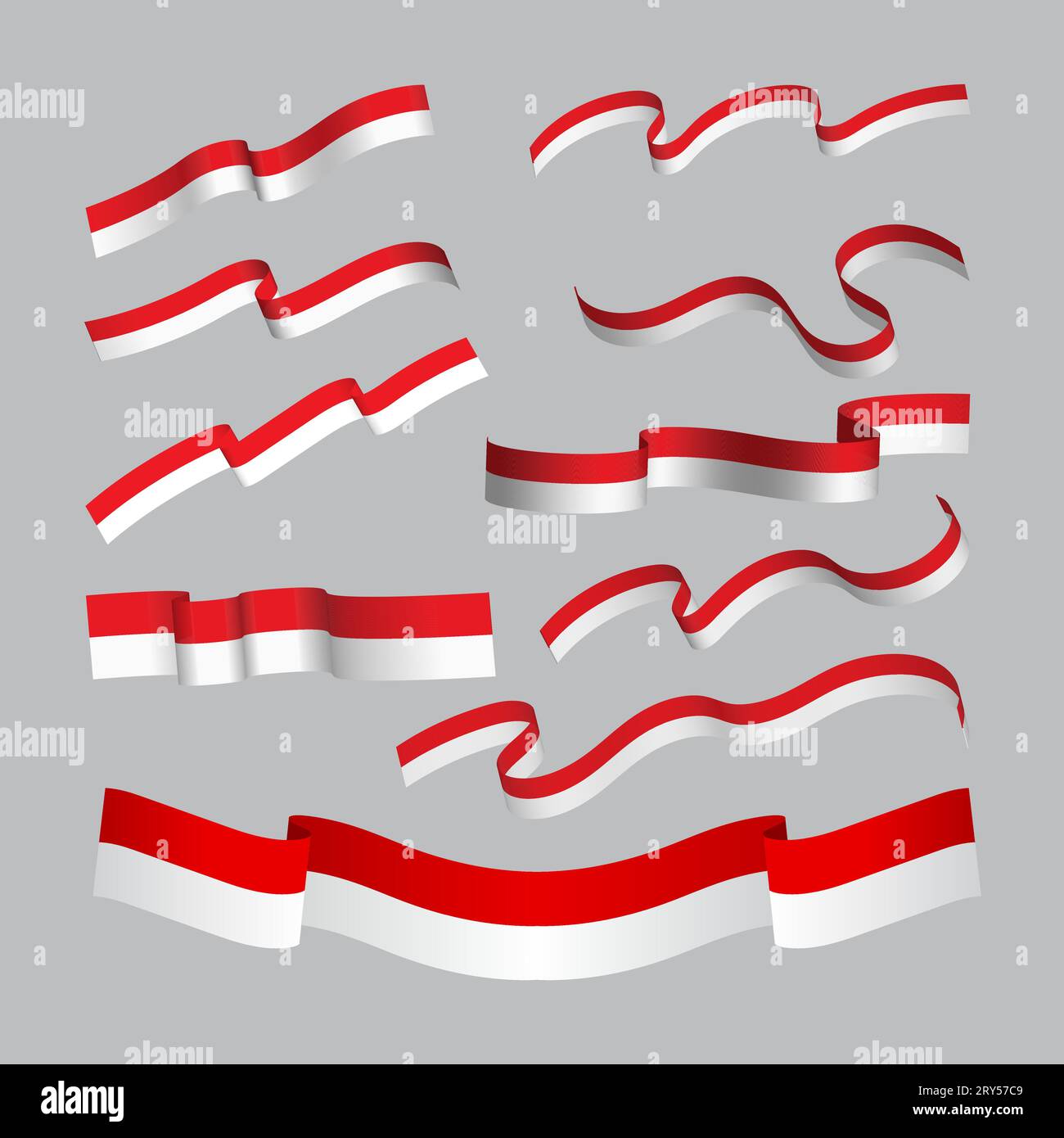 Set of indonesia independent day gradient flag ribbon on white ...