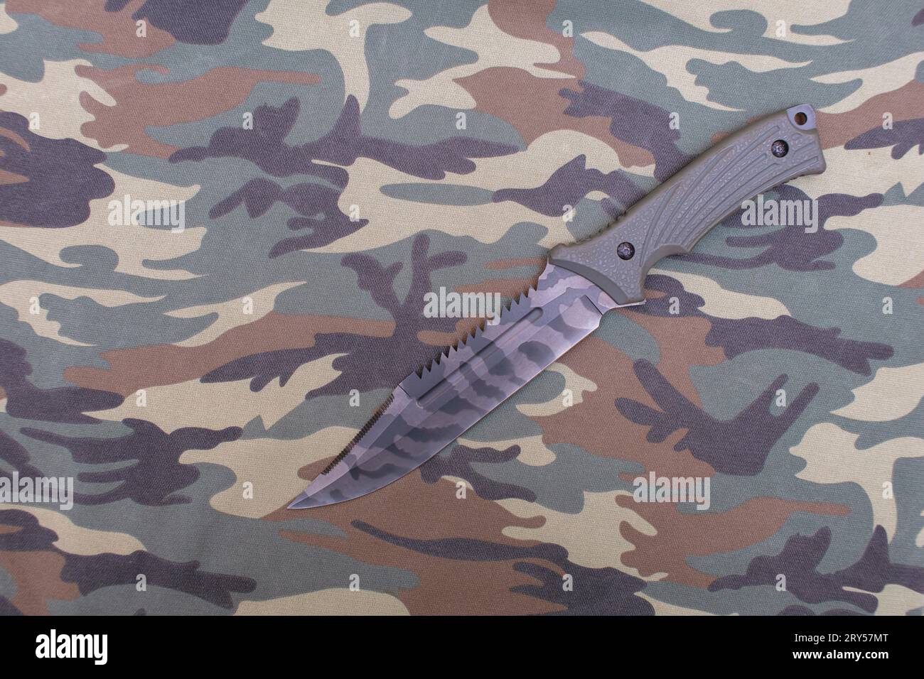 Tactical Blade Combat Hunting Survival Knife Set On Camouflage Cloth In ...