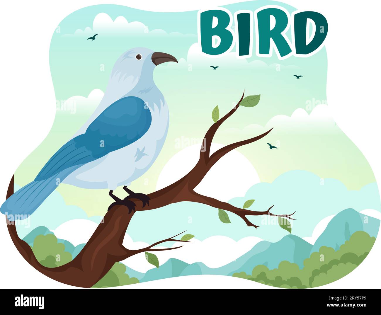 Bird Animal Vector Illustration with Birds on Tree Roots and Sky as ...