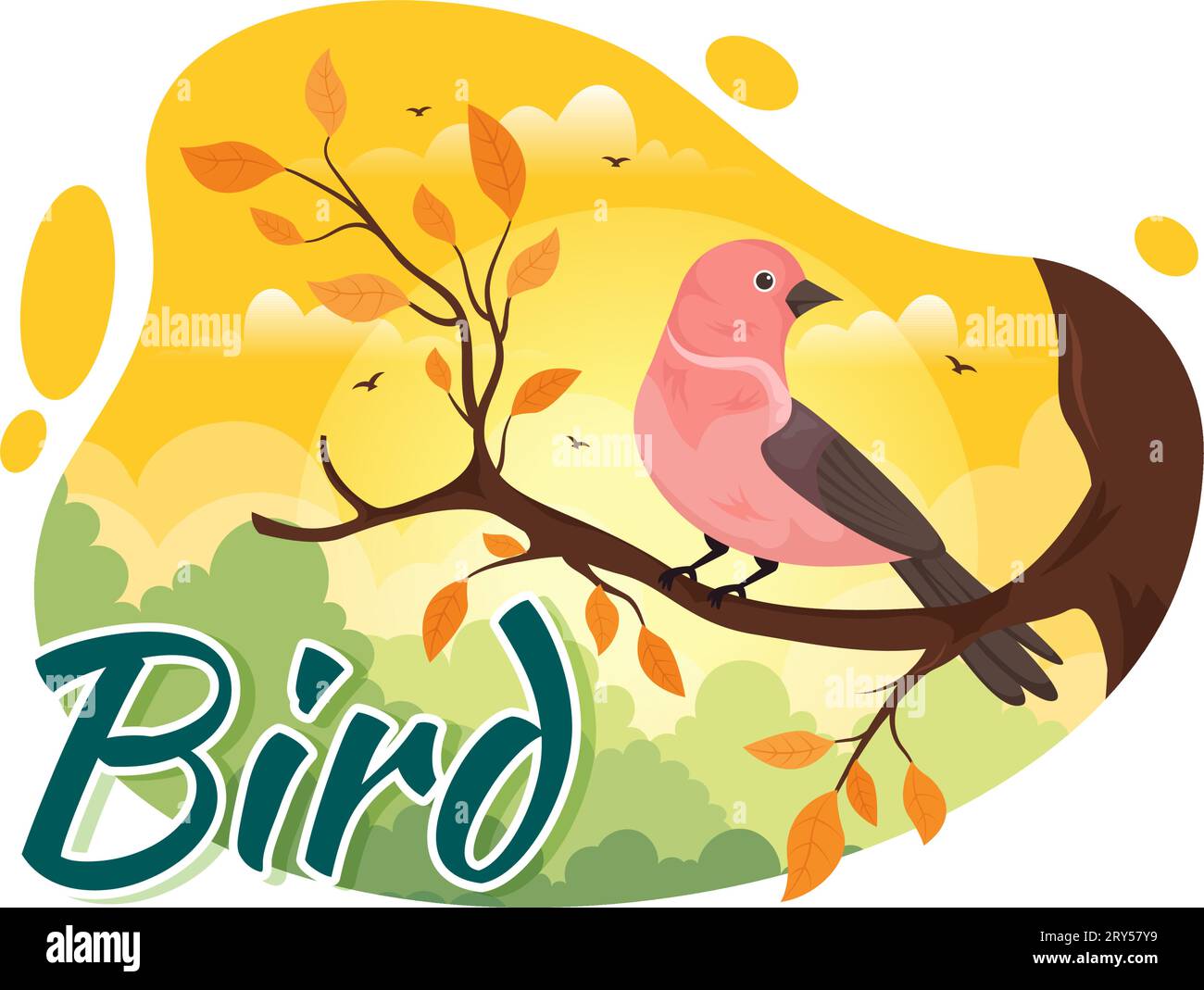 Bird Animal Vector Illustration with Birds on Tree Roots and Sky as ...