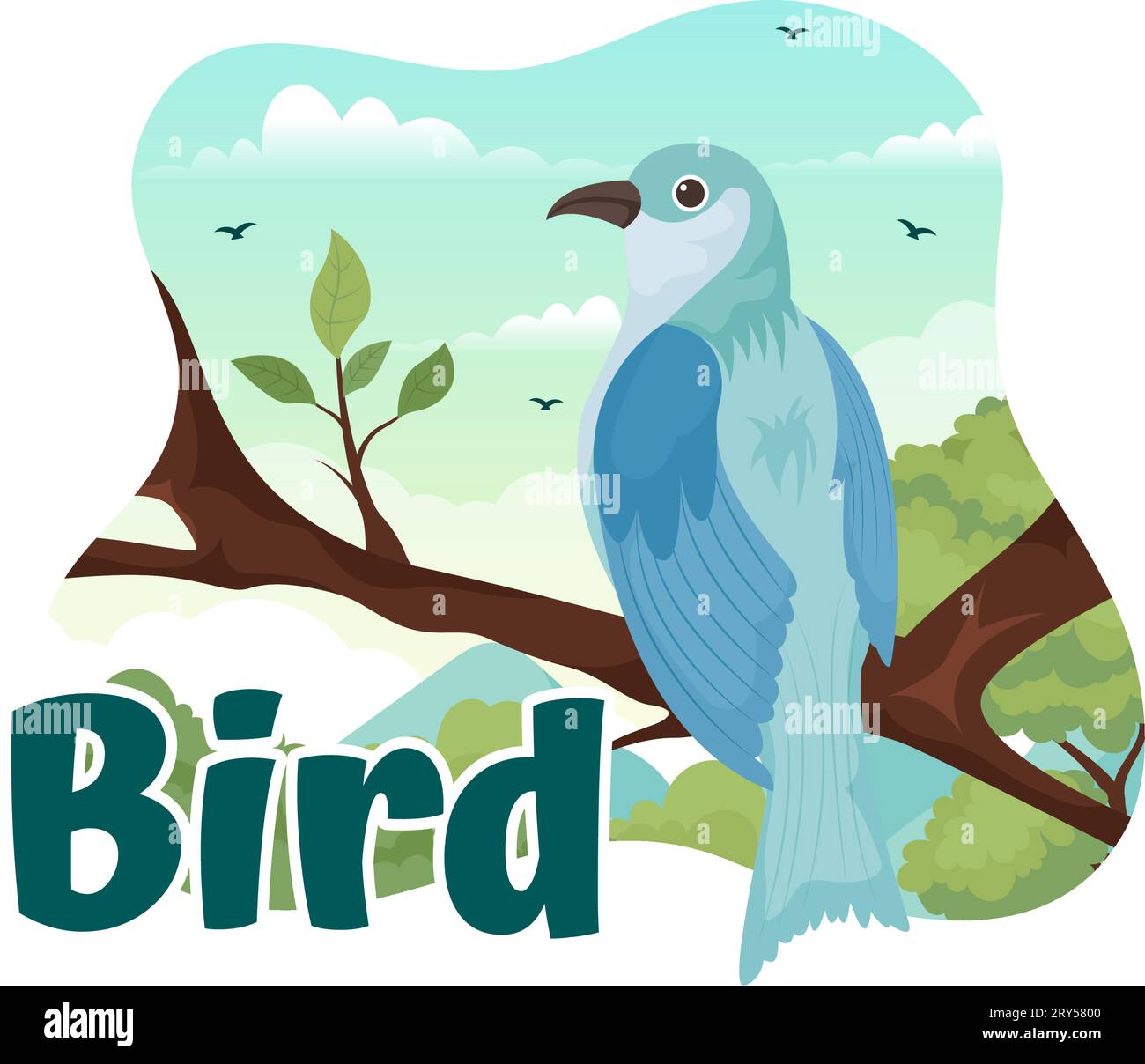 Bird Animal Vector Illustration with Birds on Tree Roots and Sky as ...