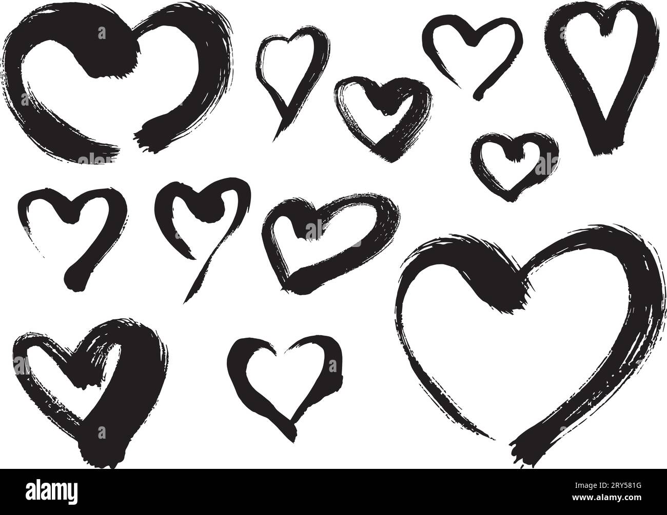 Ink Brush Heart Illustration Set, Hair Brush, Brush Script, Valentine's ...