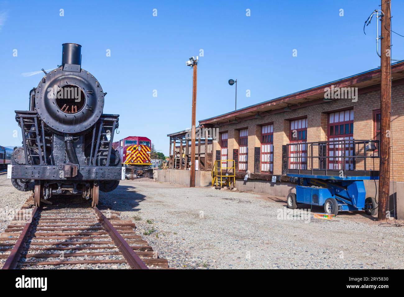 Steam Engine, Coal-fired, Narrow Gauge trains at Alamosa Depot. The Rio ...