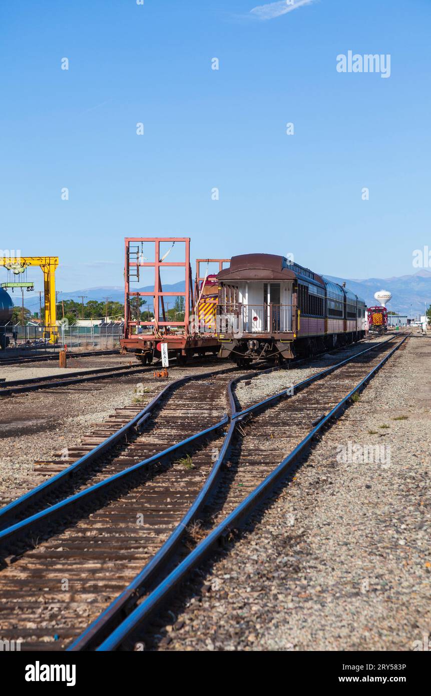Steam Engine, Coal-fired, Narrow Gauge trains at Alamosa Depot. The Rio ...