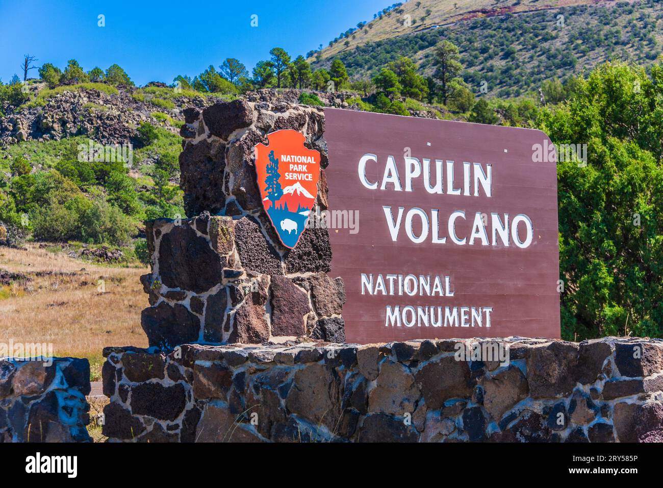Sign at Capulin Volcano National Monument in Northeastern New Mexico. Designated a National ...