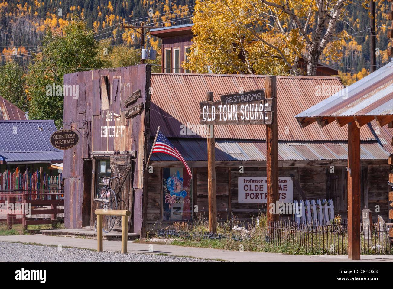 Colorful historic buidlings in the old mining town of Silverton ...