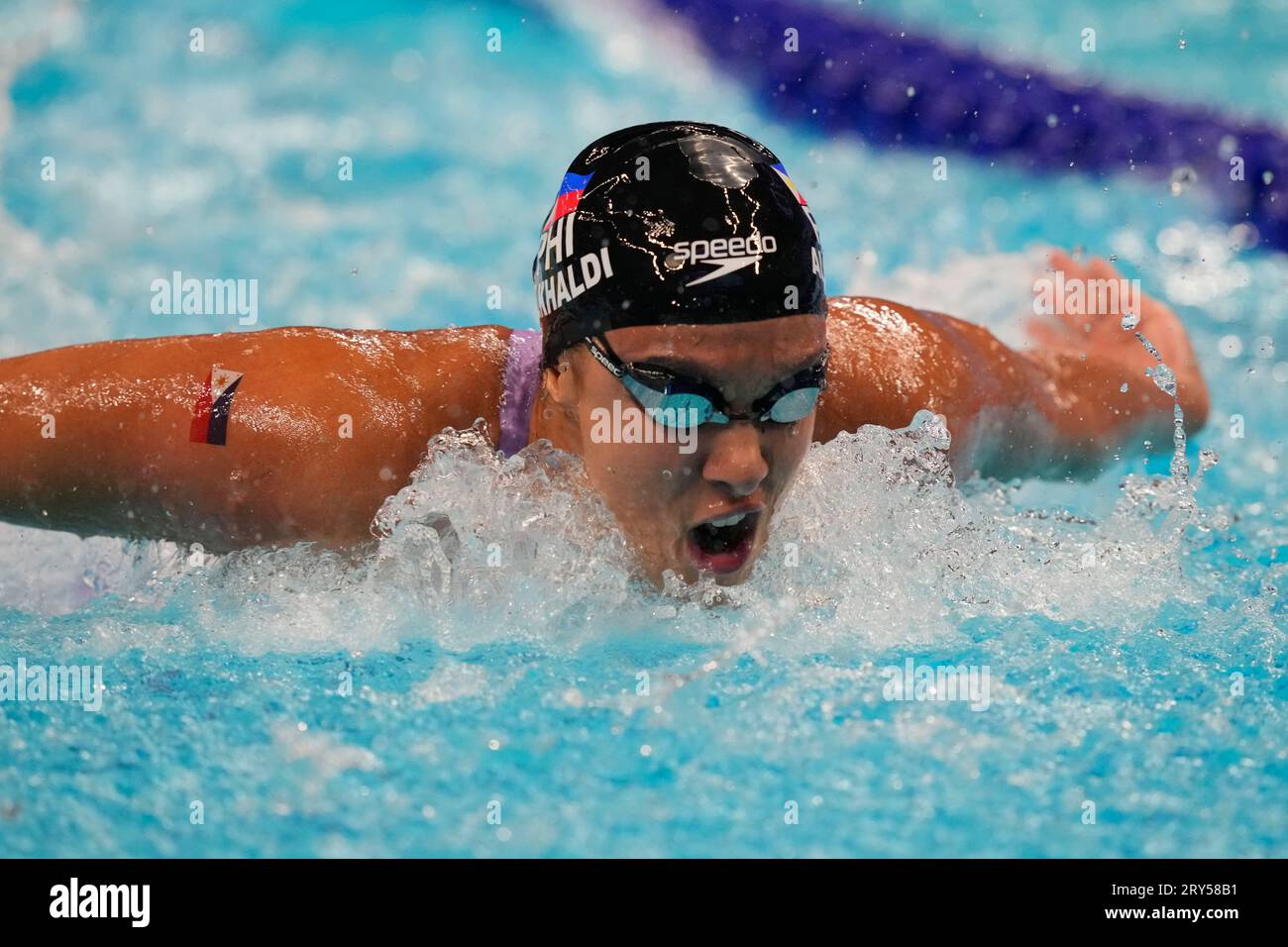 Philippines' Jasmine Alkhaldi competes during the women's 4x100m medley ...