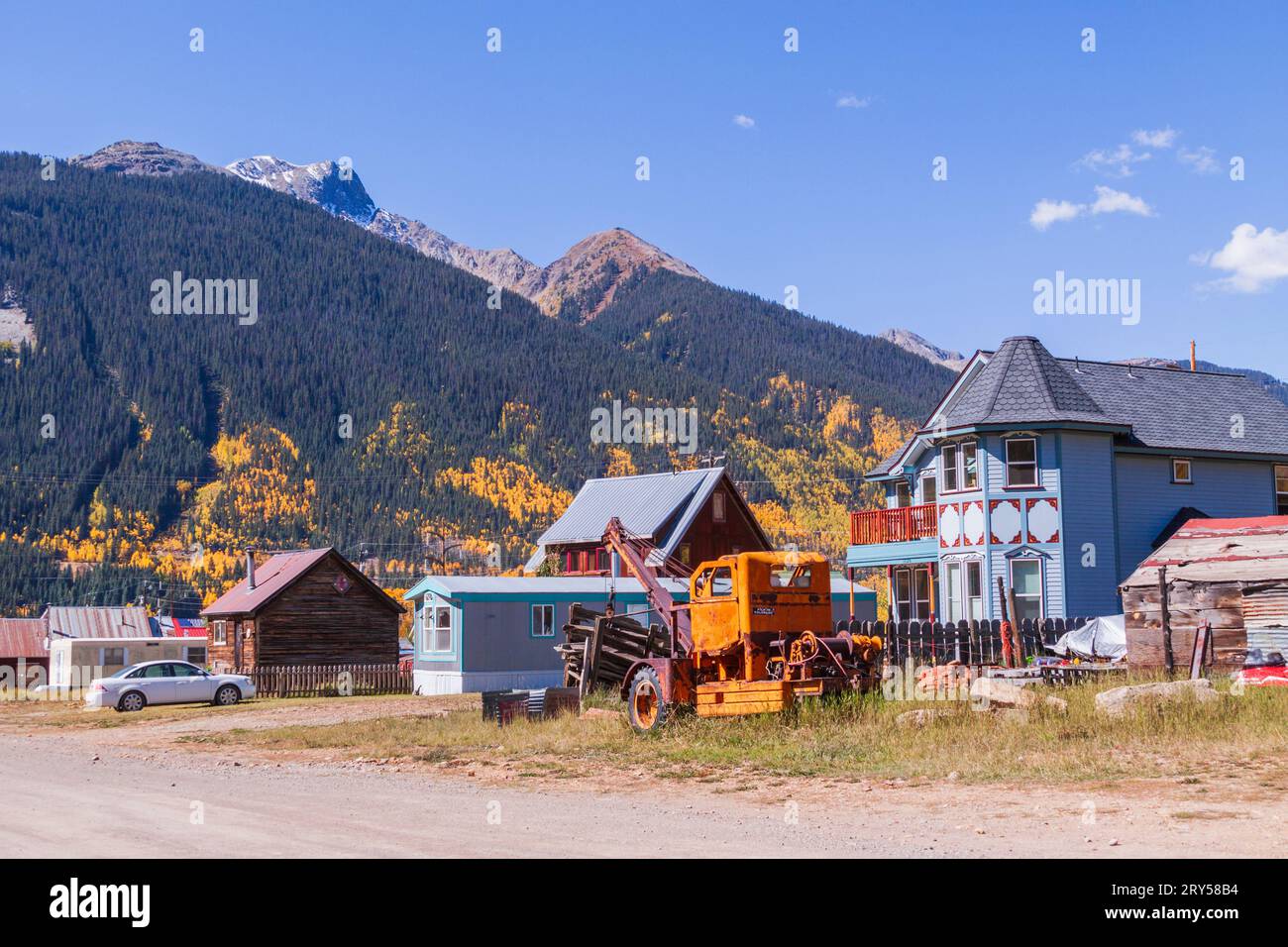 Colorful historic buidlings in the old mining town of Silverton ...