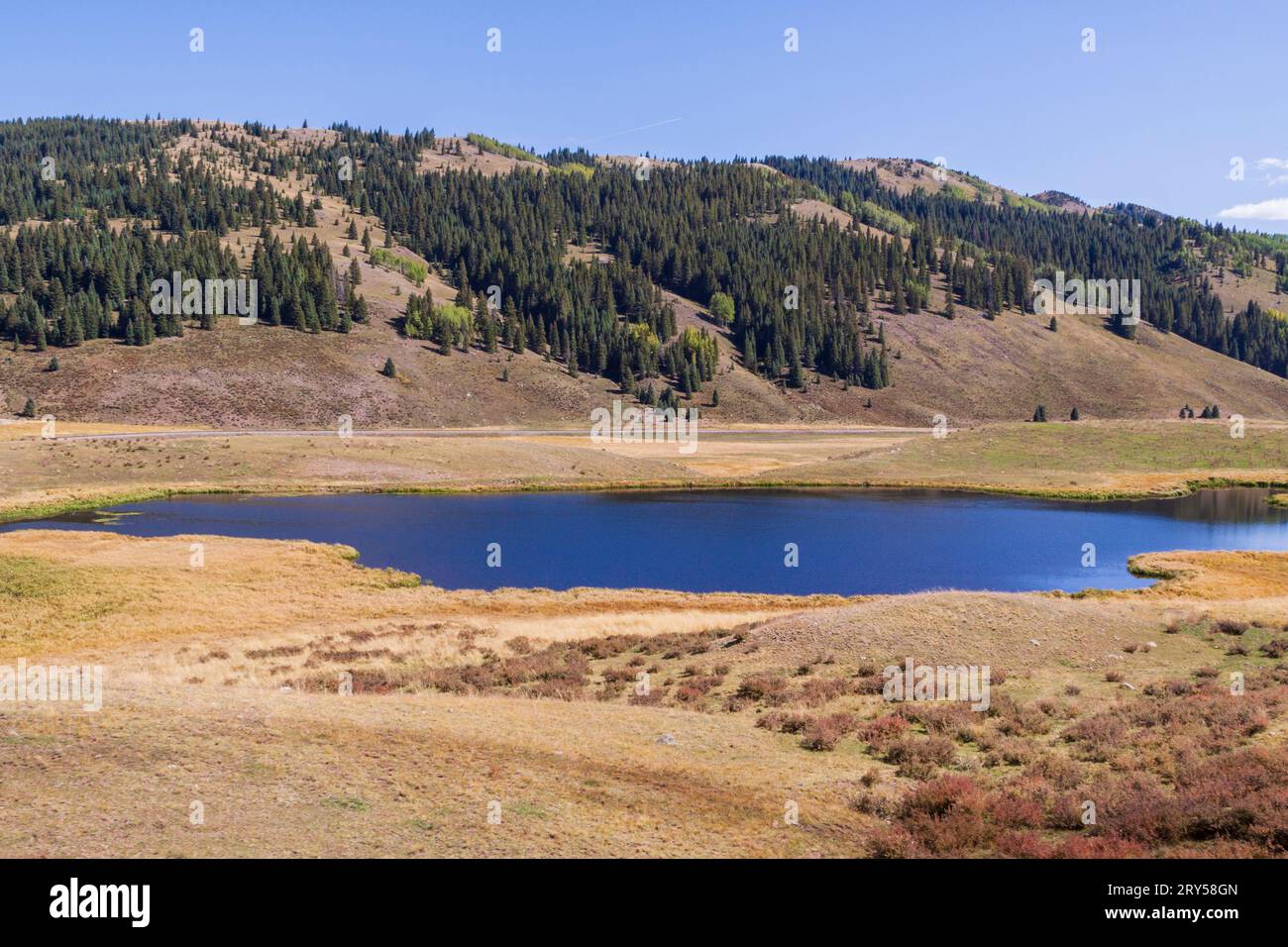 View of Los Pinos River from the Cumbres and Toltec Narrow Gauge train ...
