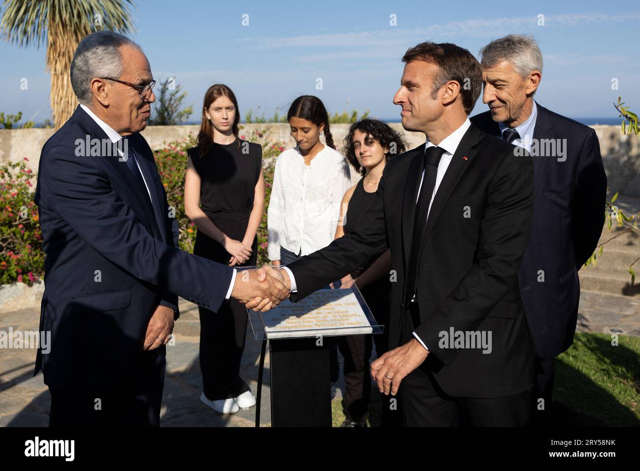 Bastia, France. 28th Sep, 2023. French President Emmanuel Macron and ...
