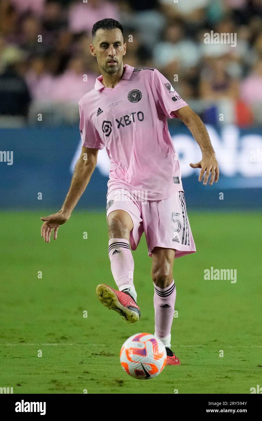 Inter Miami midfielder Sergio Busquets (5) kicks the ball in the second ...