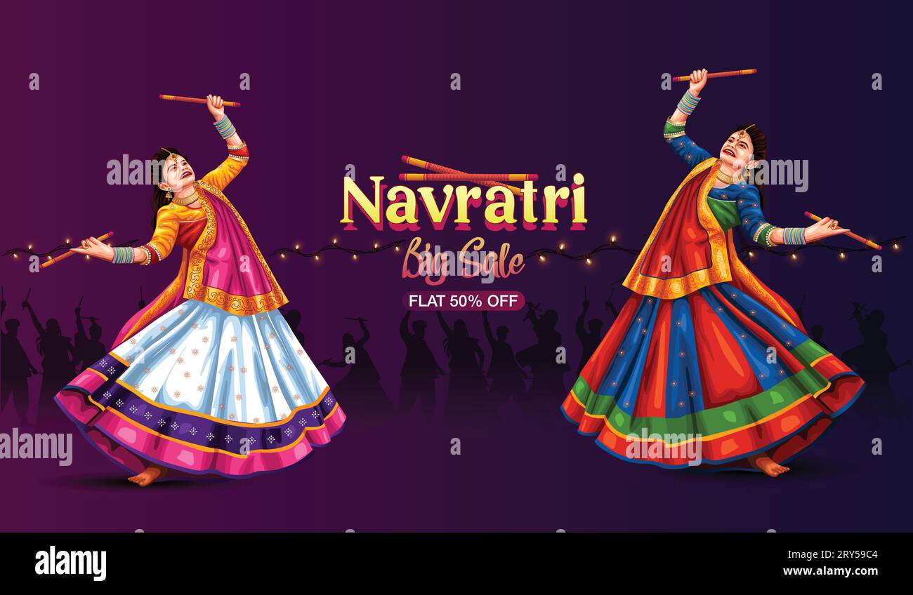 Garba Night poster for Navratri Dussehra festival of India. vector illustration design of ...
