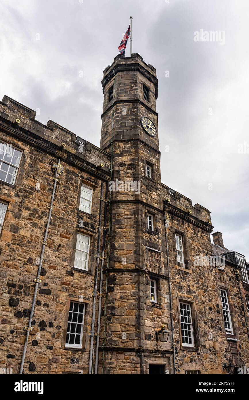 Stone tower and ancient building within the grounds of Edinburgh Castle ...