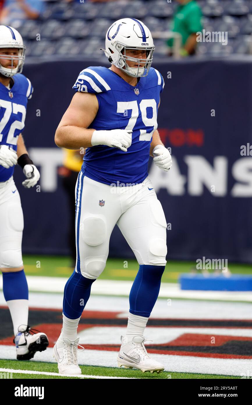 Indianapolis Colts offensive tackle Bernhard Raimann (79) warms up ...