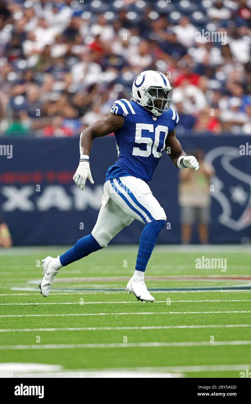 Indianapolis Colts linebacker Segun Olubi (50) during an NFL football ...