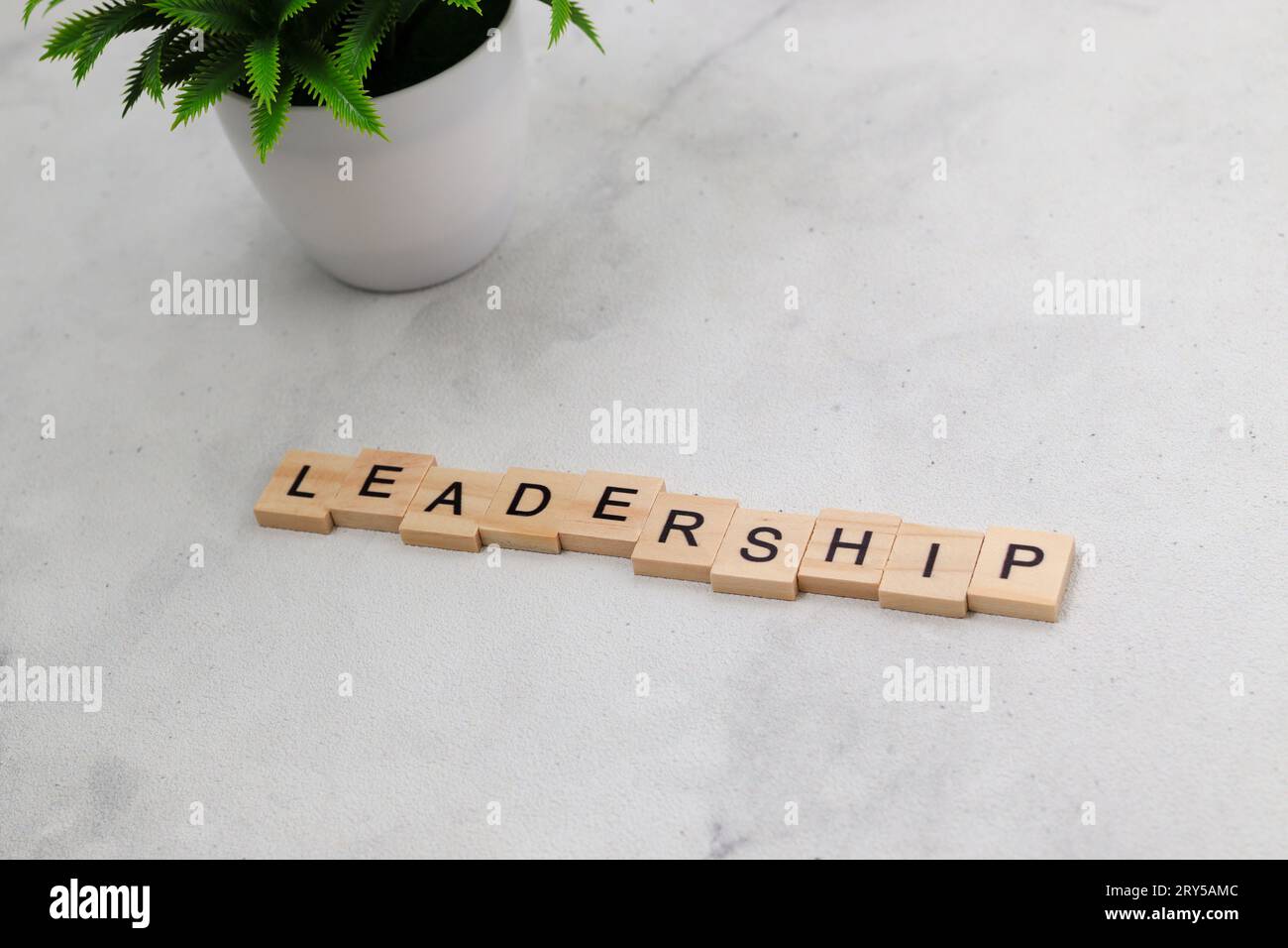 Top view of Leadership word on wooden cube letter block on white ...
