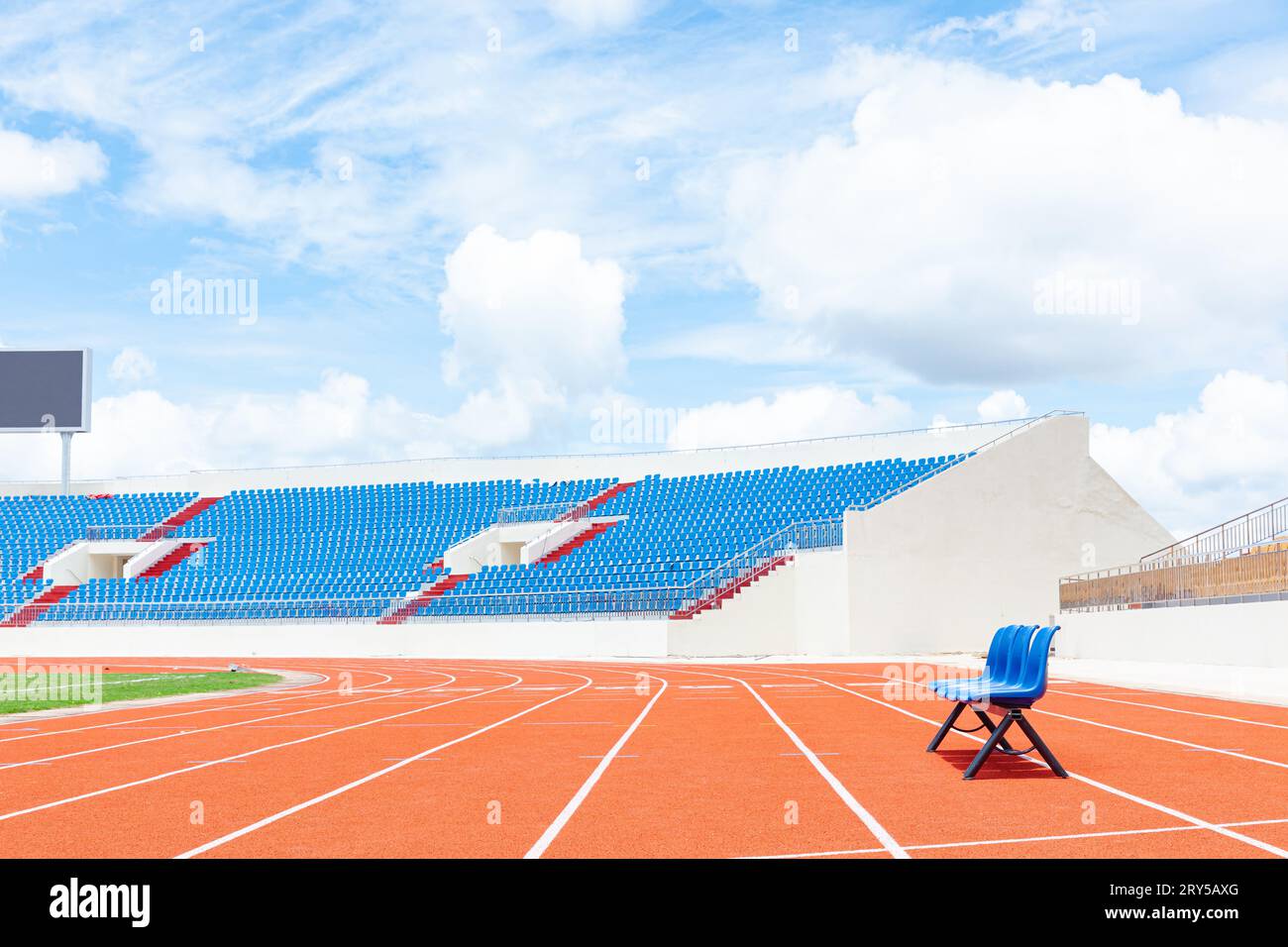 Da Lat city, Vietnam, July 5 2023: Blue reserve chair bench for staff ...