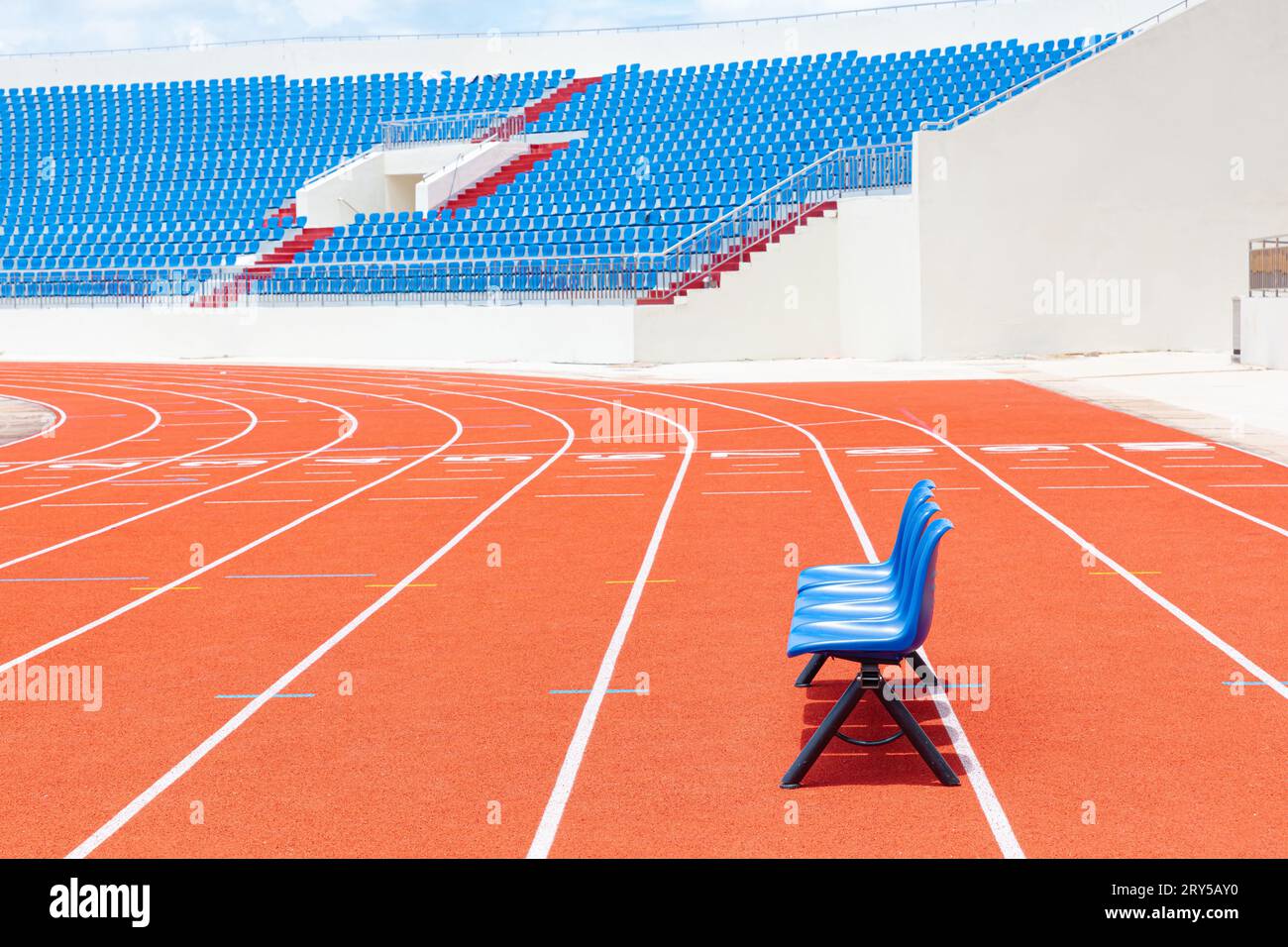 Da Lat city, Vietnam, July 5 2023: Blue reserve chair bench for staff ...
