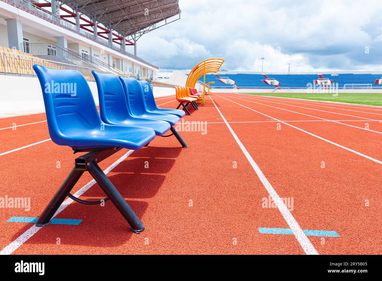 Blue reserve chair bench for staff, coach, substitutes players bench in ...
