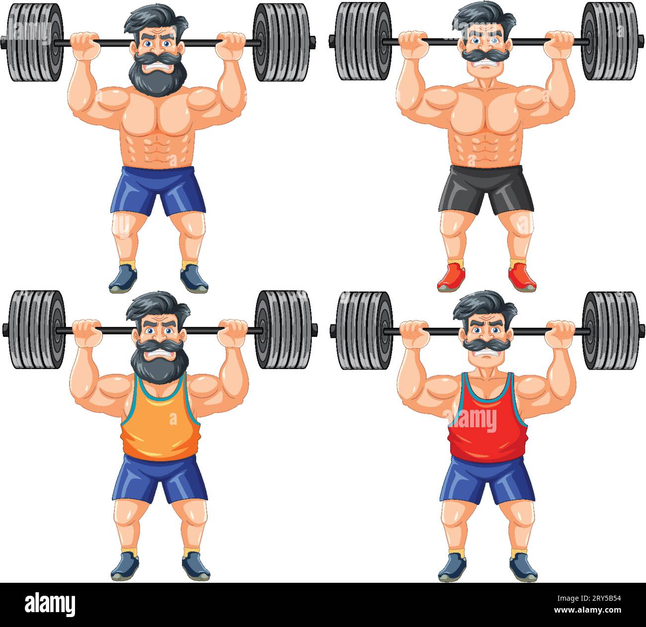 A stylish hipster man with a beard and mustache lifting weights at the ...