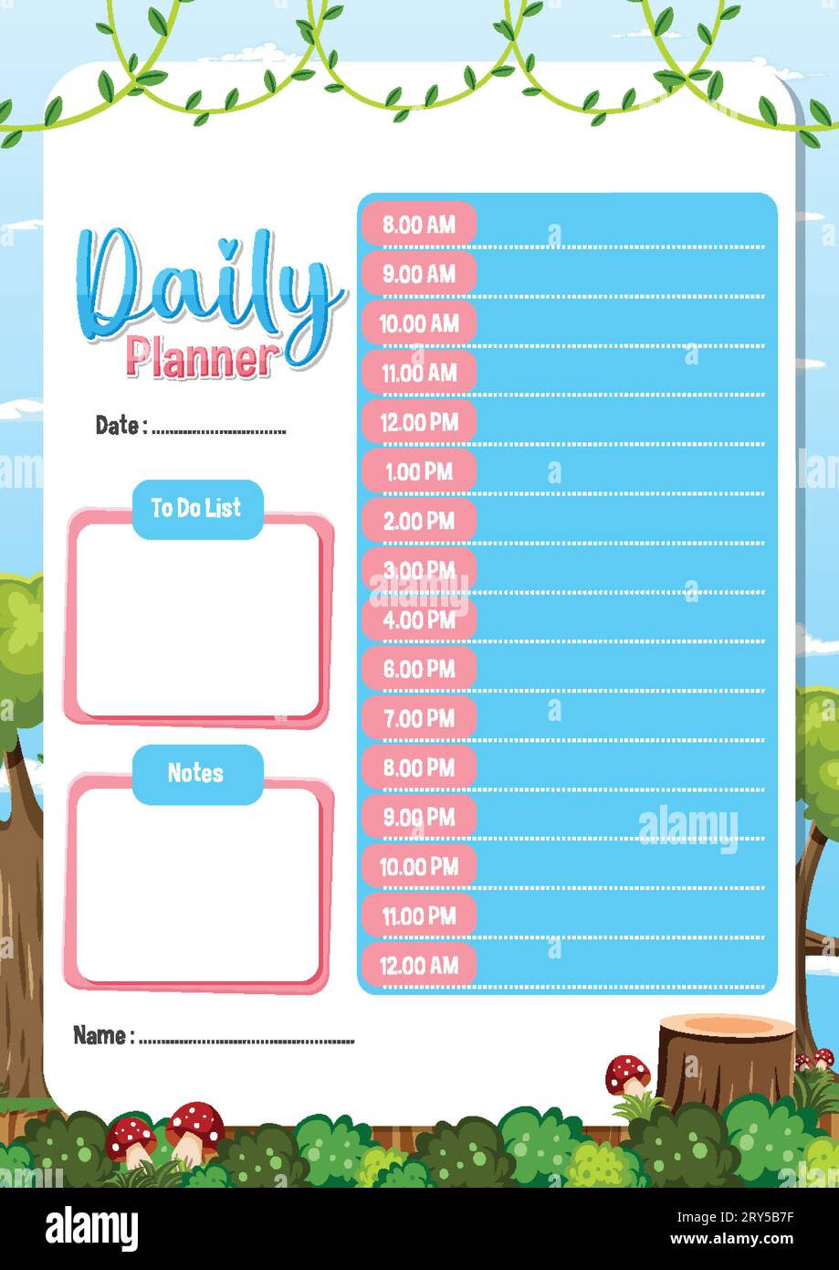 A vector cartoon illustration of a nature-themed diary planner template ...