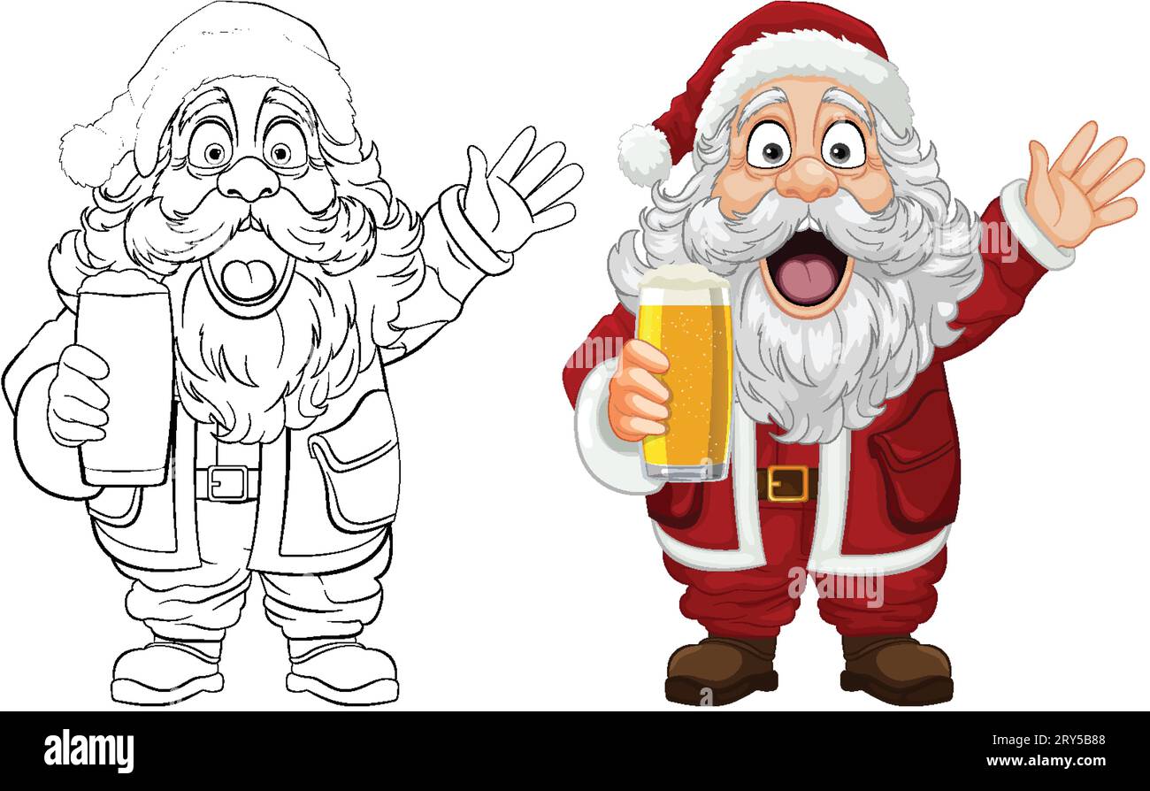 Cartoon Santa Claus with a surprised look holding a beer Stock Vector ...