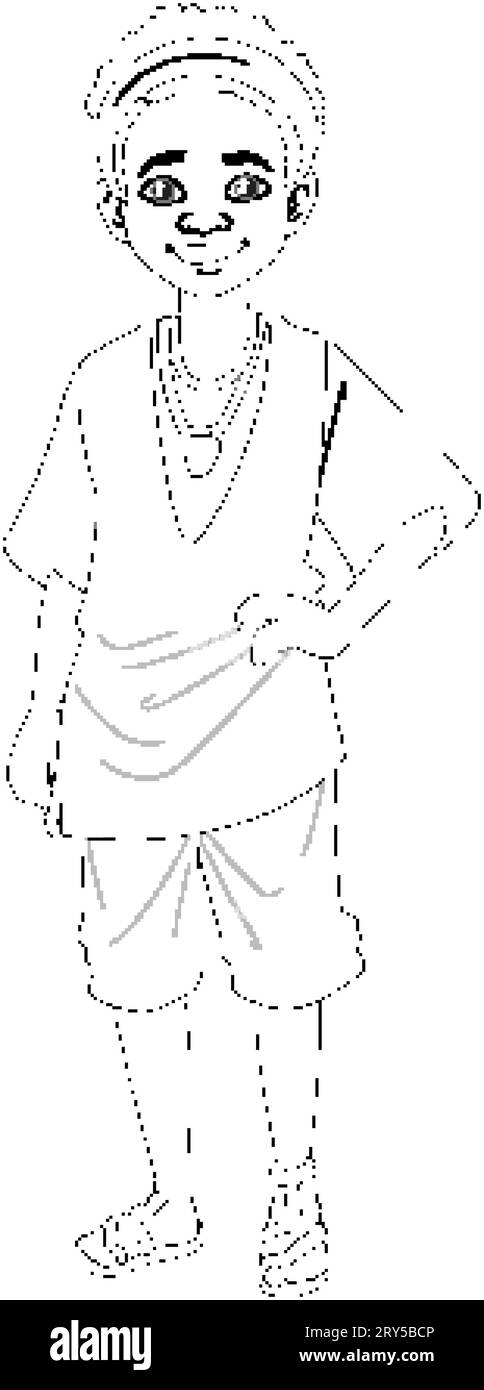 Outline of a man wearing African traditional native clothes in a ...