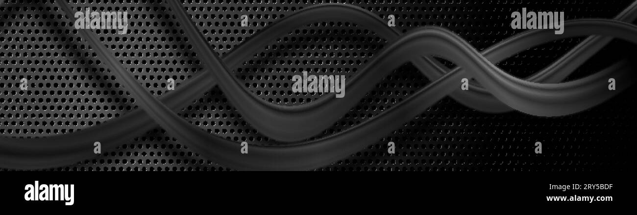 Abstract composition of black waves on dark background. Metallic ...