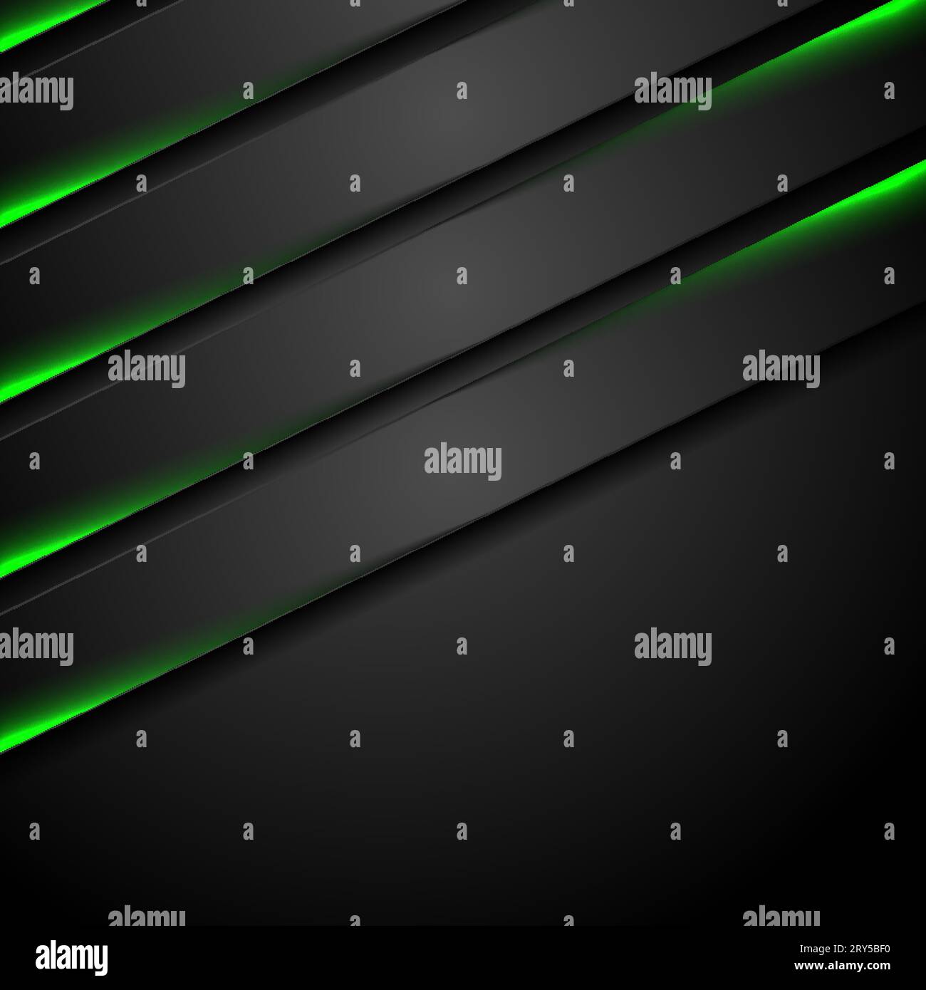 Abstract black stripes with green neon glowing light. Vector technology ...