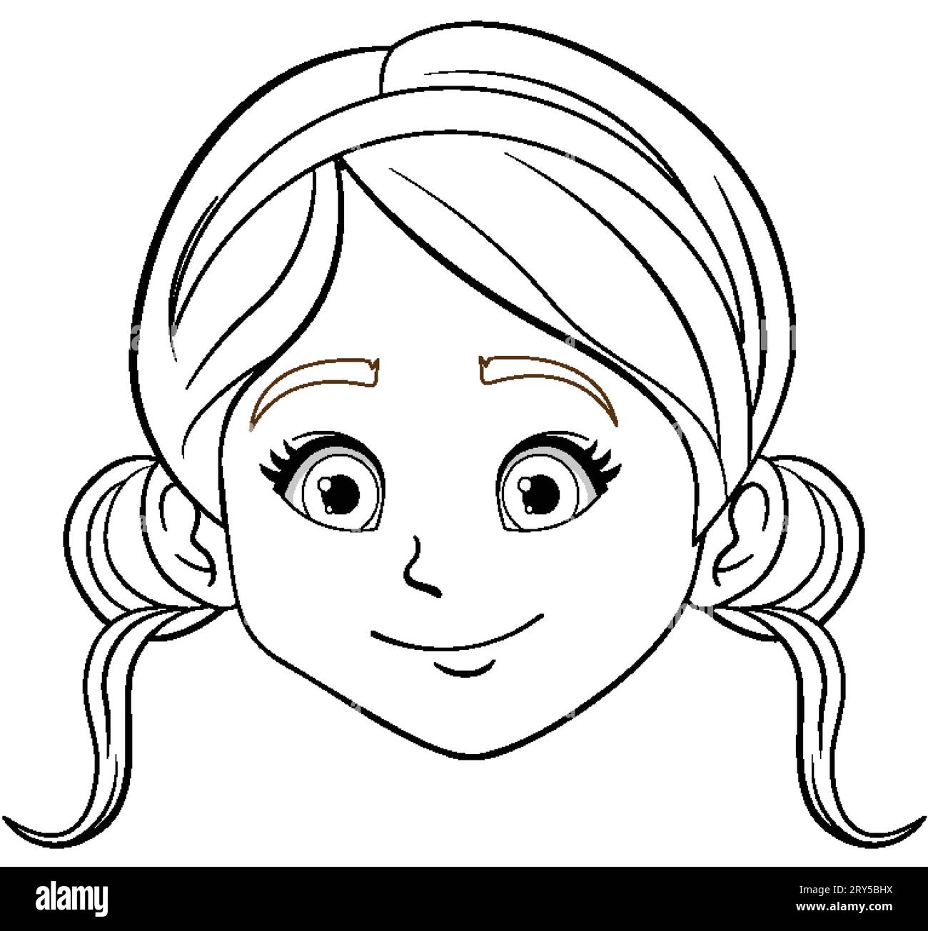 A cheerful young woman with a simplified, outlined cartoon appearance ...