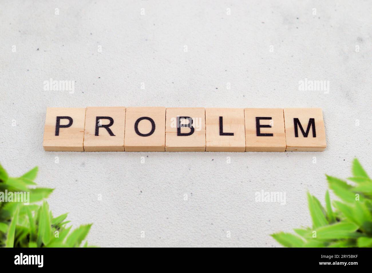 Top view of Problem word on wooden cube letter block on white ...