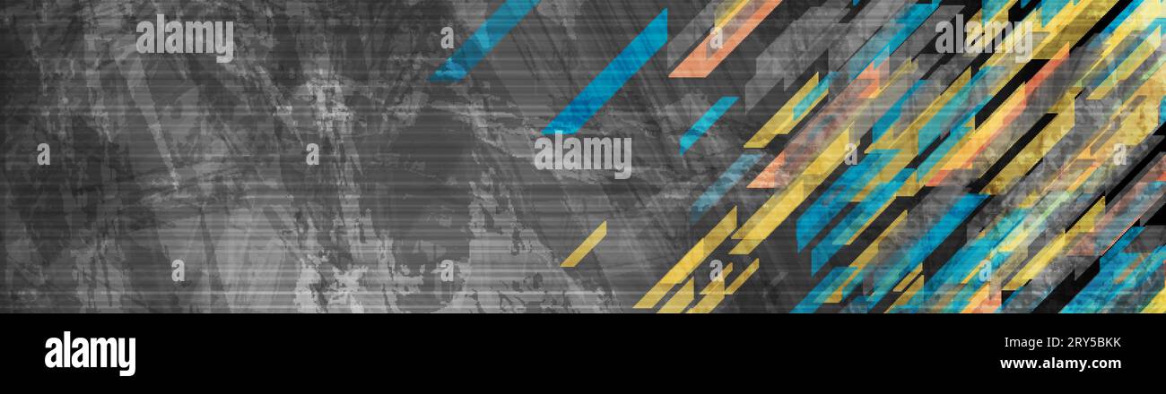 Blue and yellow geometric shapes on abstract grunge corporate web header banner. Vector ...