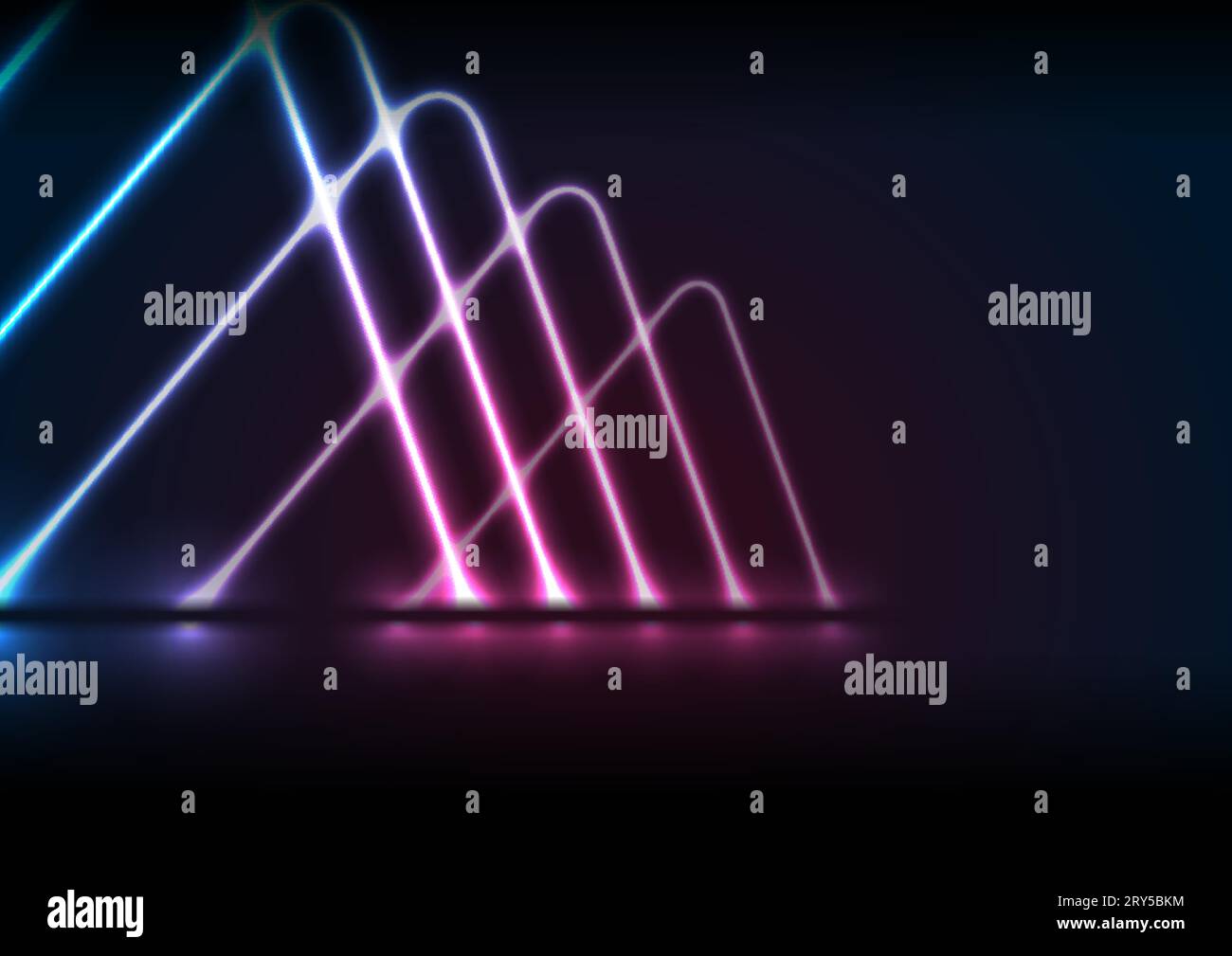 Blue and purple neon laser shapes. Abstract triangles technology retro ...