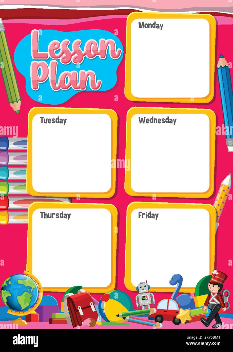 Weekly lesson plan template schedule with a background of children's ...