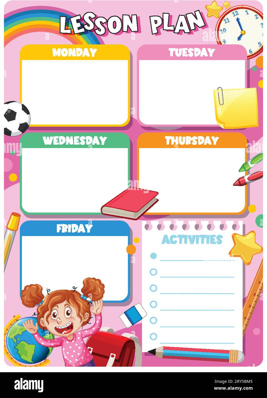 A cute student lesson plan with cartoon decoration for children Stock ...