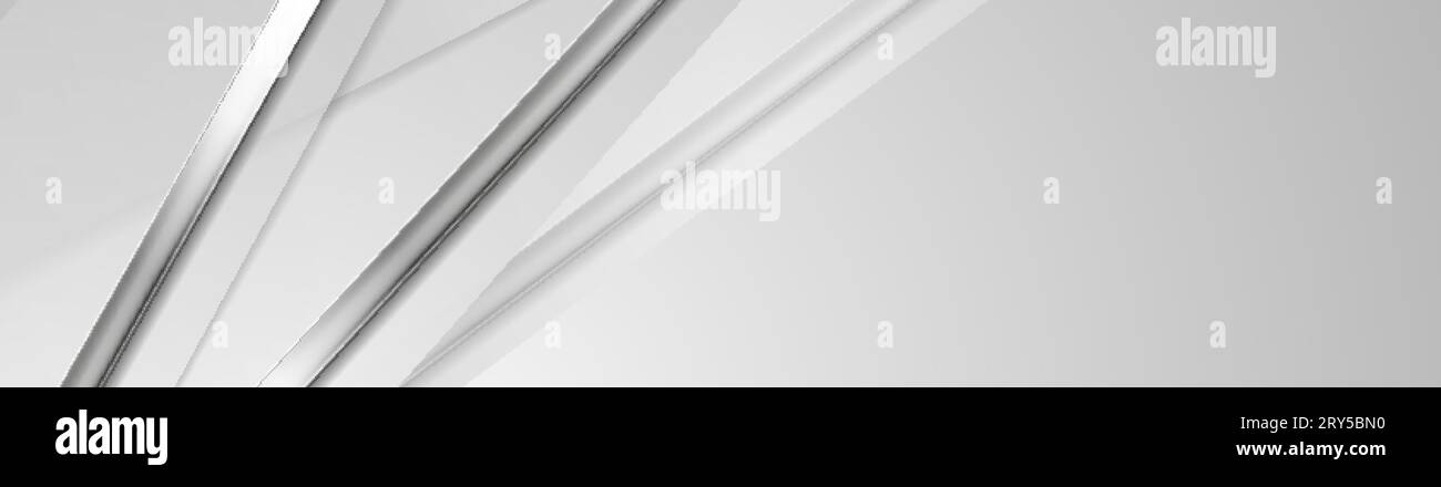 Grey abstract corporate banner design with metallic silver stripes. Hi ...