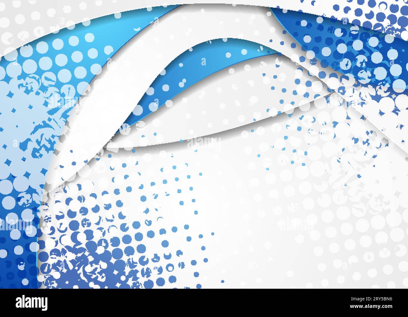 Blue and grey abstract corporate wavy background with grunge halftones ...