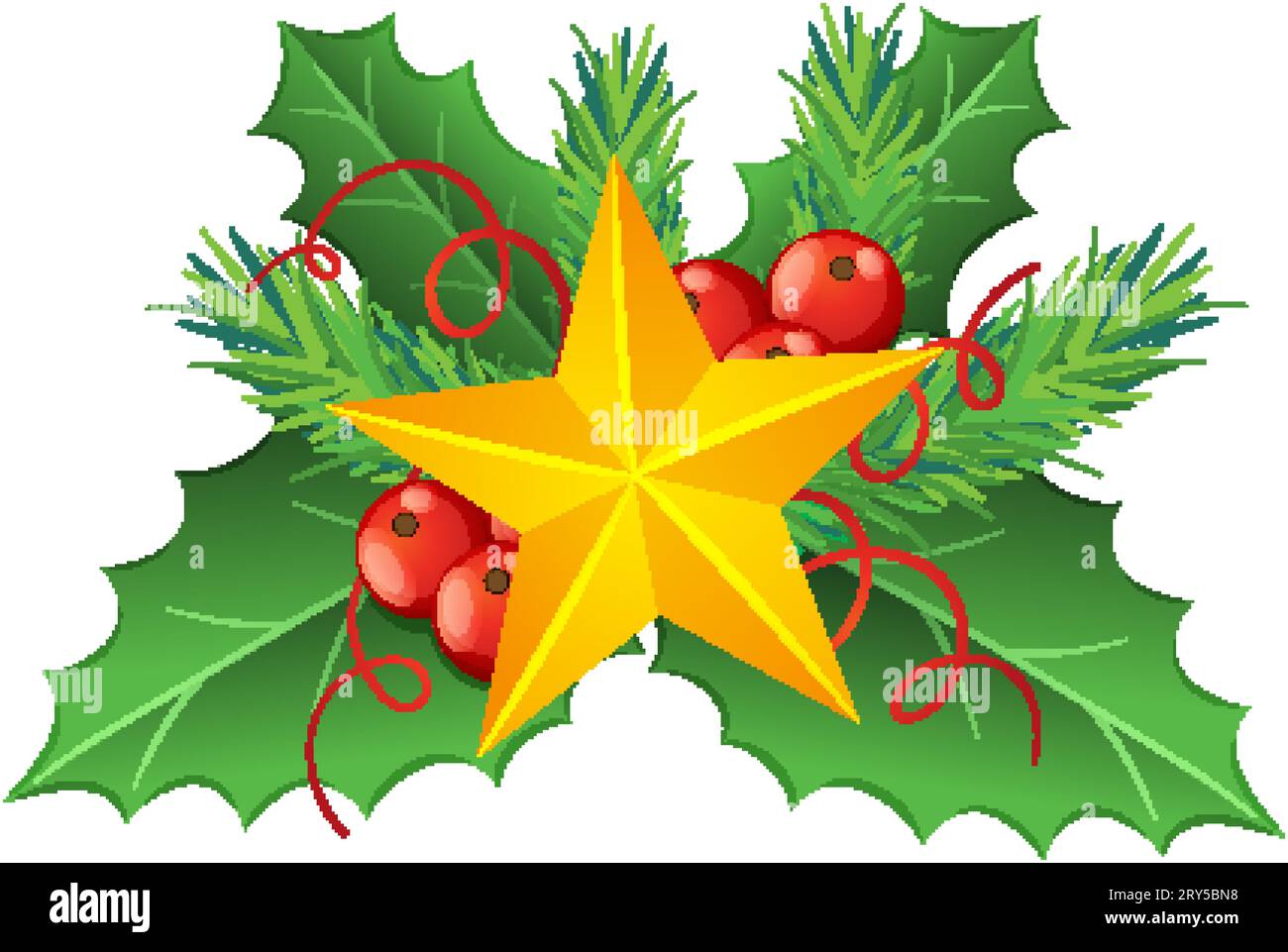 Vector cartoon illustration of an isolated holly Christmas plant with ...