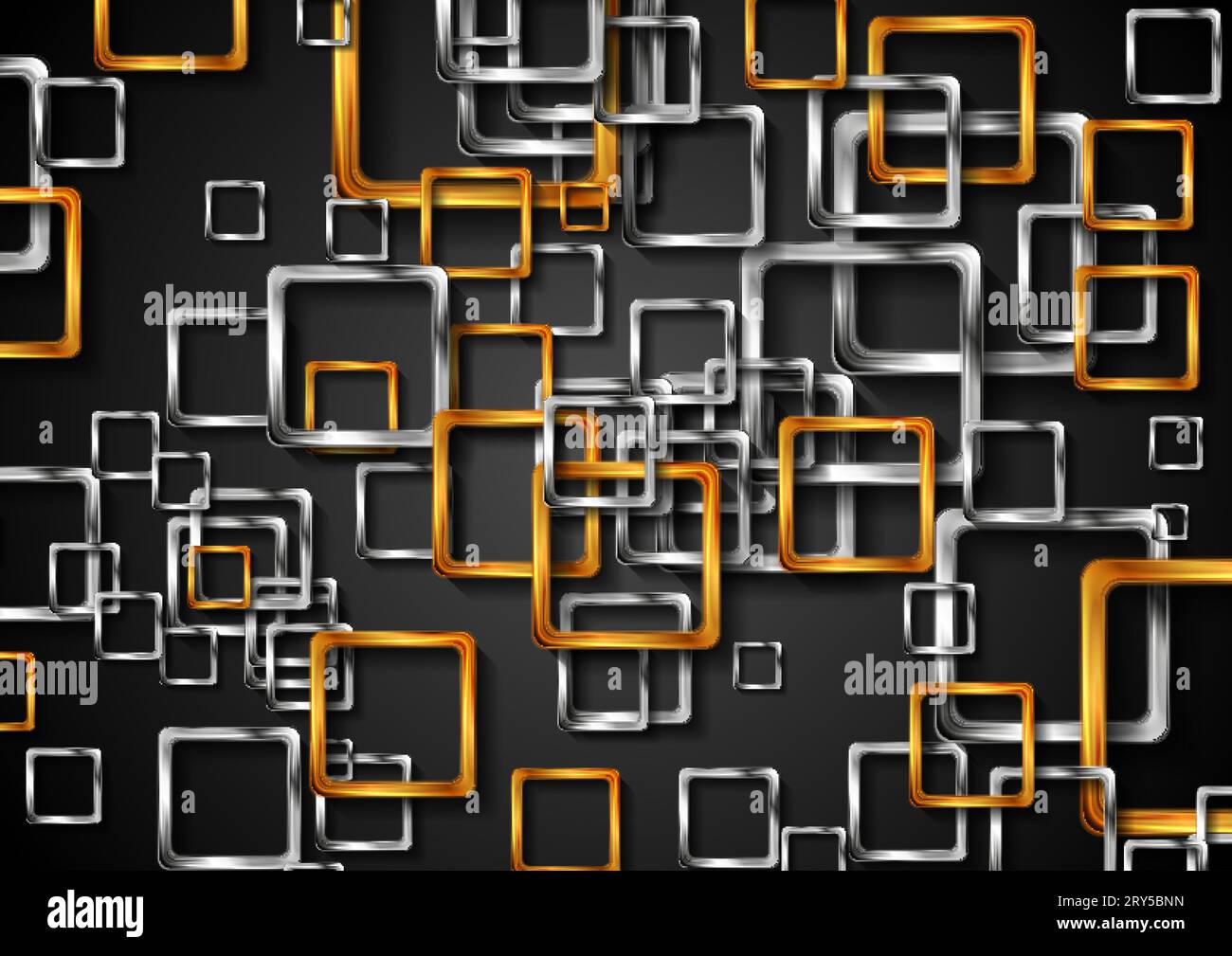 Golden and metallic squares abstract technology background. Geometric ...