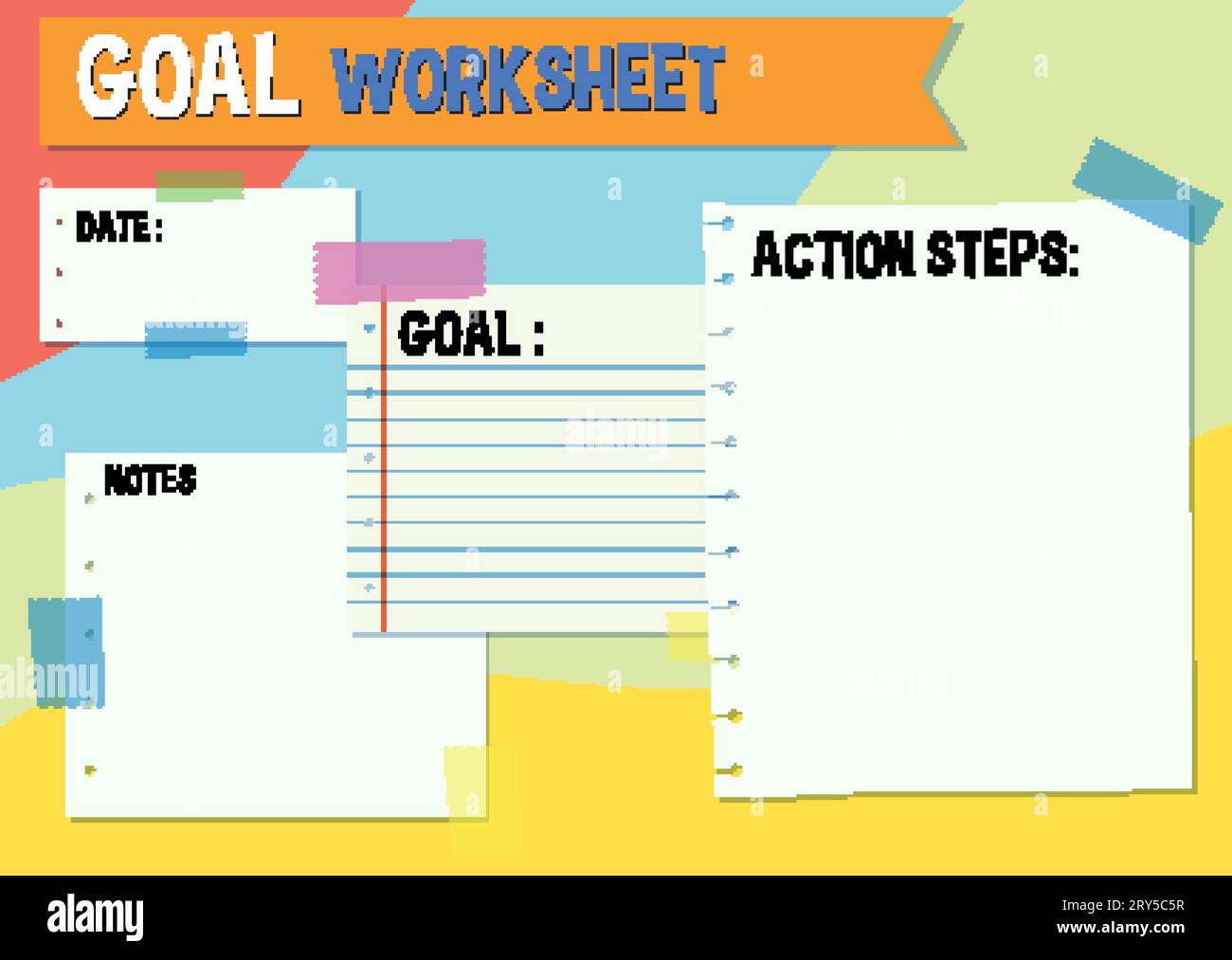 A vector cartoon illustration of a paper note dashboard for goal ...