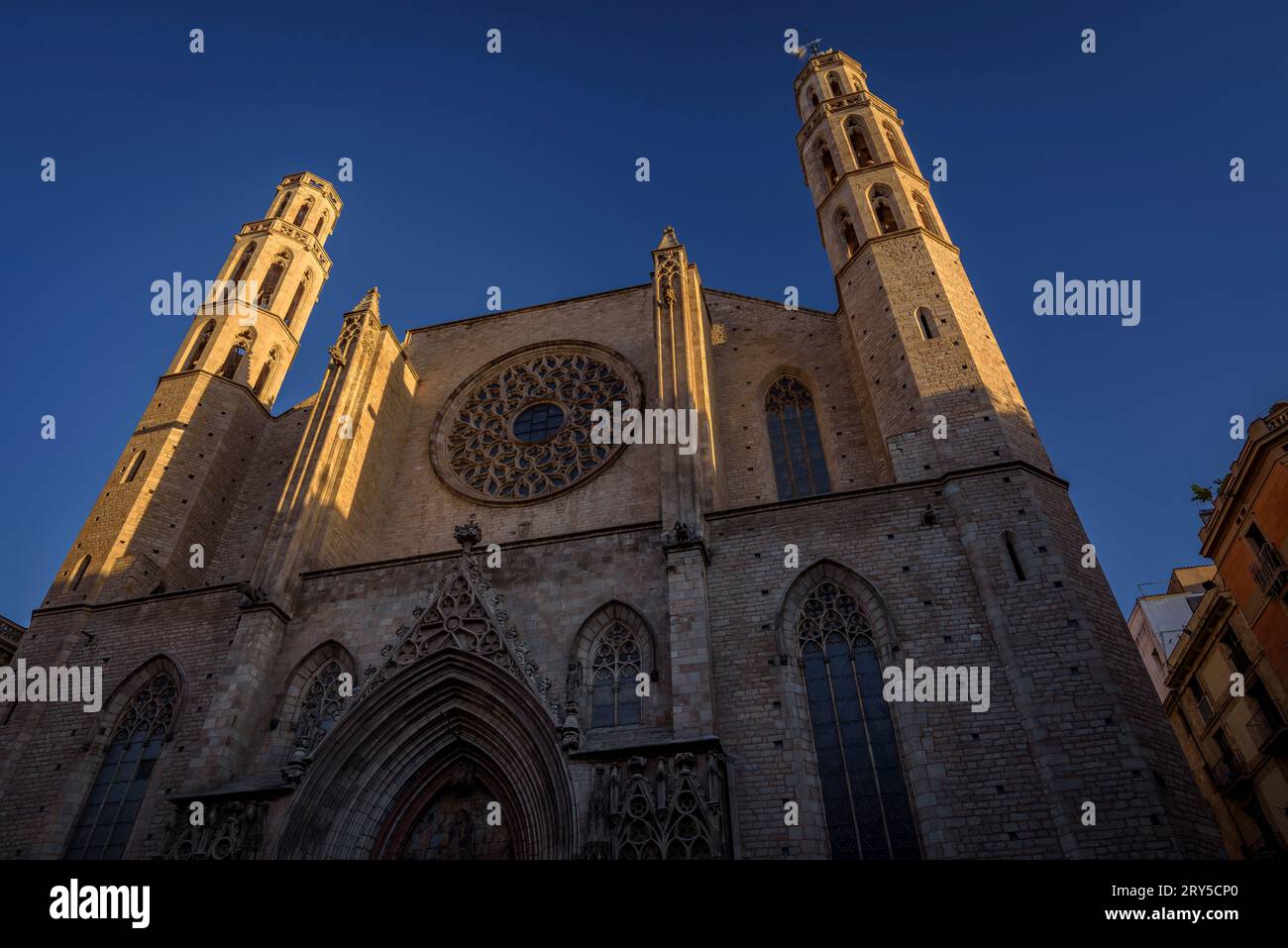 Main facade and bell towers of the Basilica of Santa Maria del Mar ...