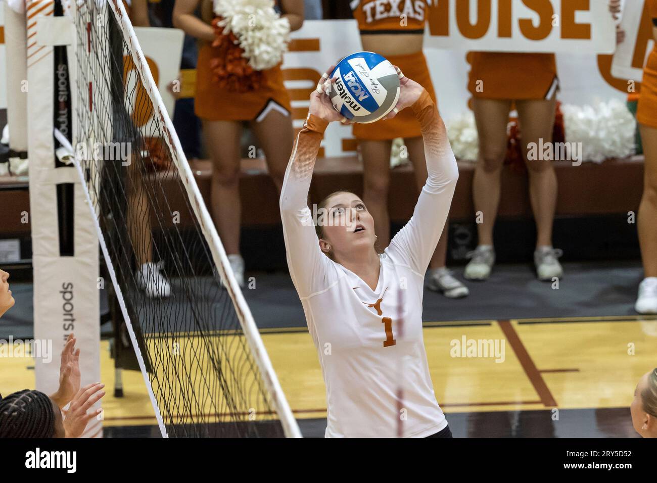 AUSTIN, TX - SEPTEMBER 28: Texas Longhorns setter Ella Swindle (1) sets ...
