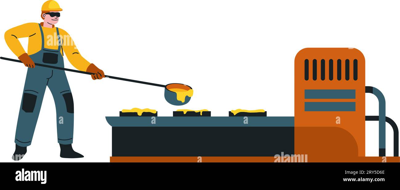 Metallurgy worker with conveyor belt and metal Stock Vector Image & Art ...